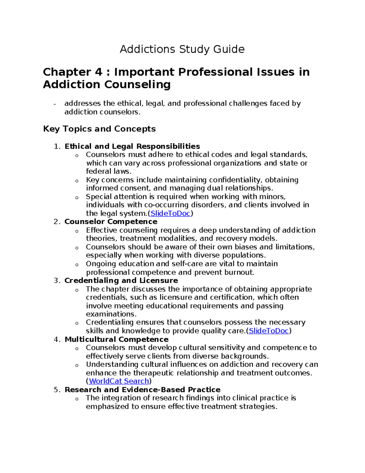 Addictions Study Guide (Chapter 4): Key Professional Issues in Counseling - Studocu