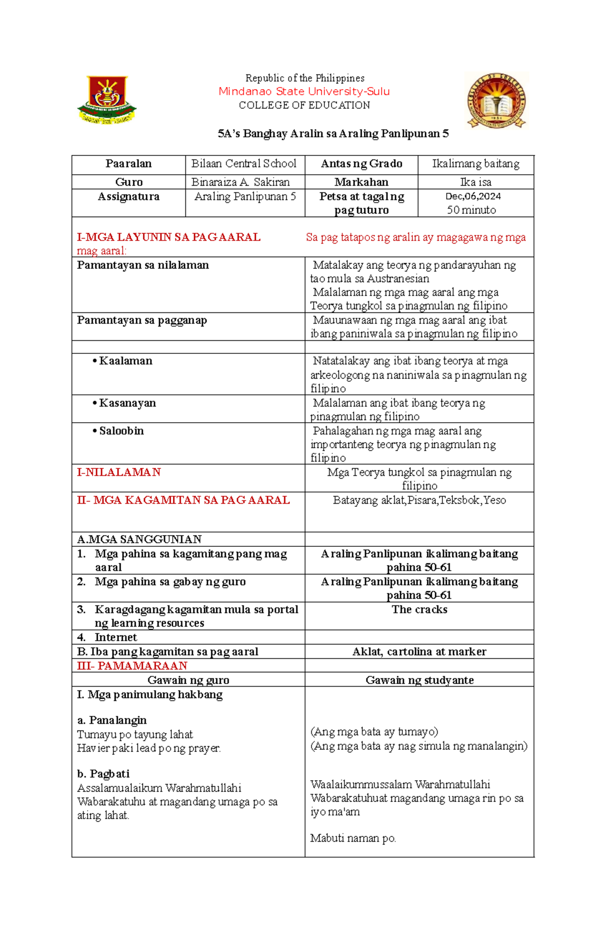 Banghay Aralin sa Araling Panlipunan 5: Teorya ng Pinagmulan ng ...