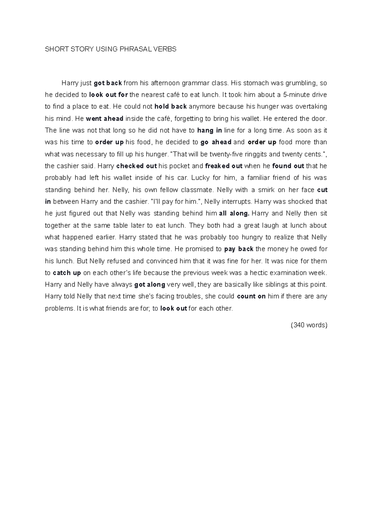 Short Story Using Phrasal Verbs - SHORT STORY USING PHRASAL VERBS Harry ...