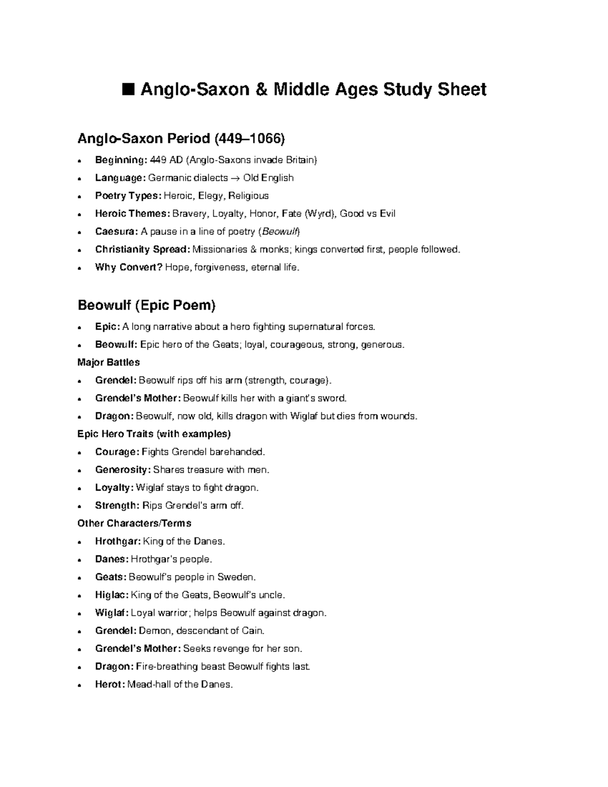 Anglo-Saxon & Middle Ages Literature Study Guide (ENG 101) - Studocu