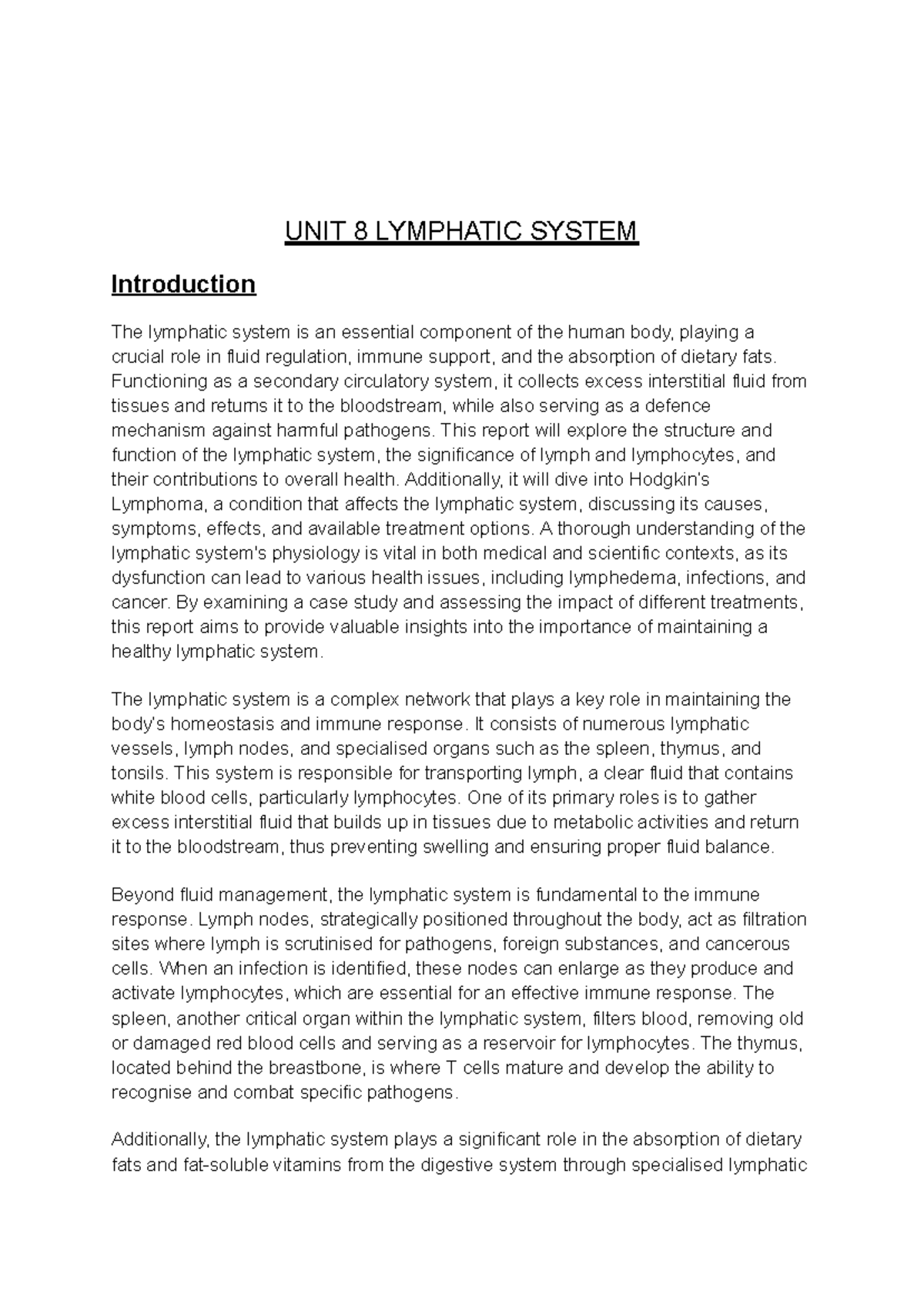 UNIT 8 Lymphatic System: Structure, Function, and Lymphoma Insights ...