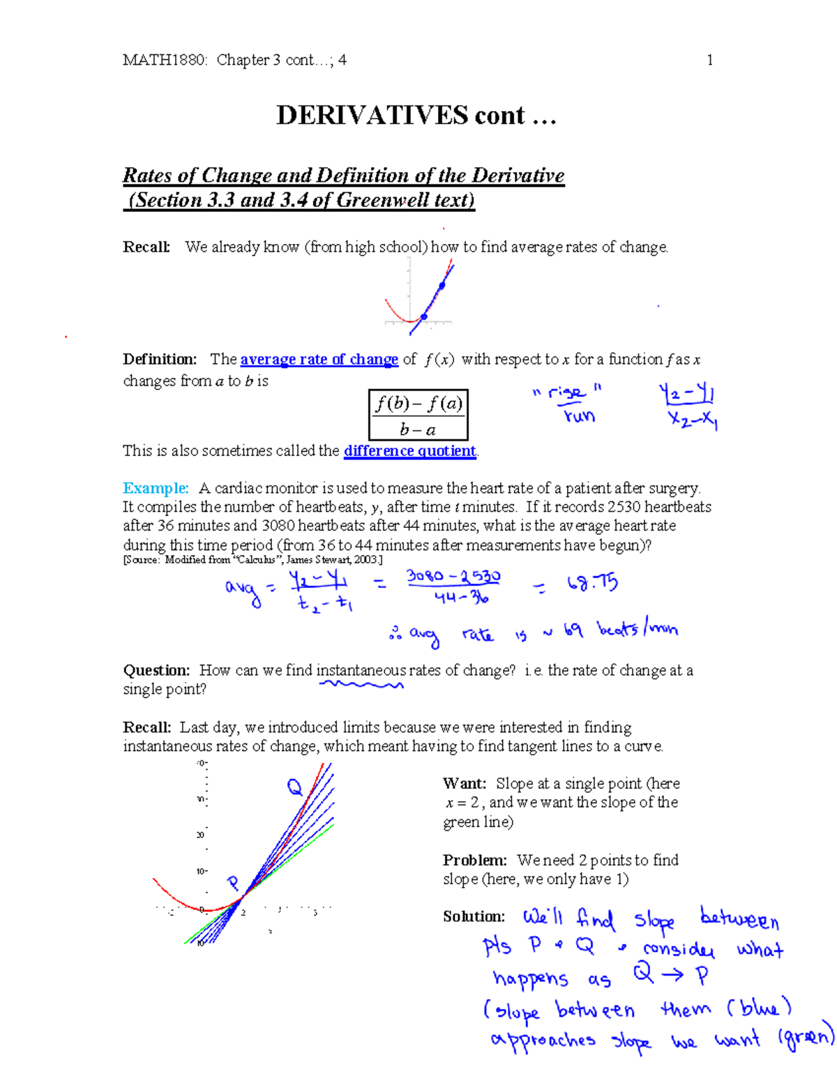 Module week 7a derivative definition - DERIVATIVES cont ... Rates of ...