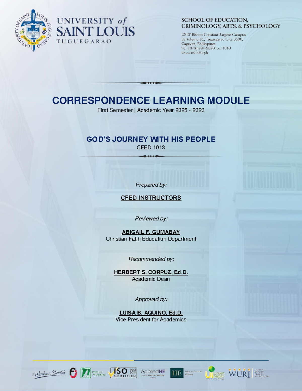 CFED 1013 - Correspondence Learning Module: Journey with His People ...