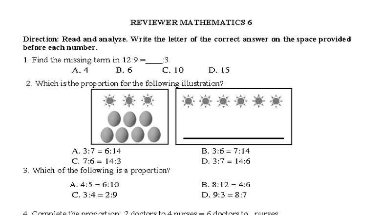 Mathematics 6 Reviewer: Proportions, Percentages, and Exponents - Studocu