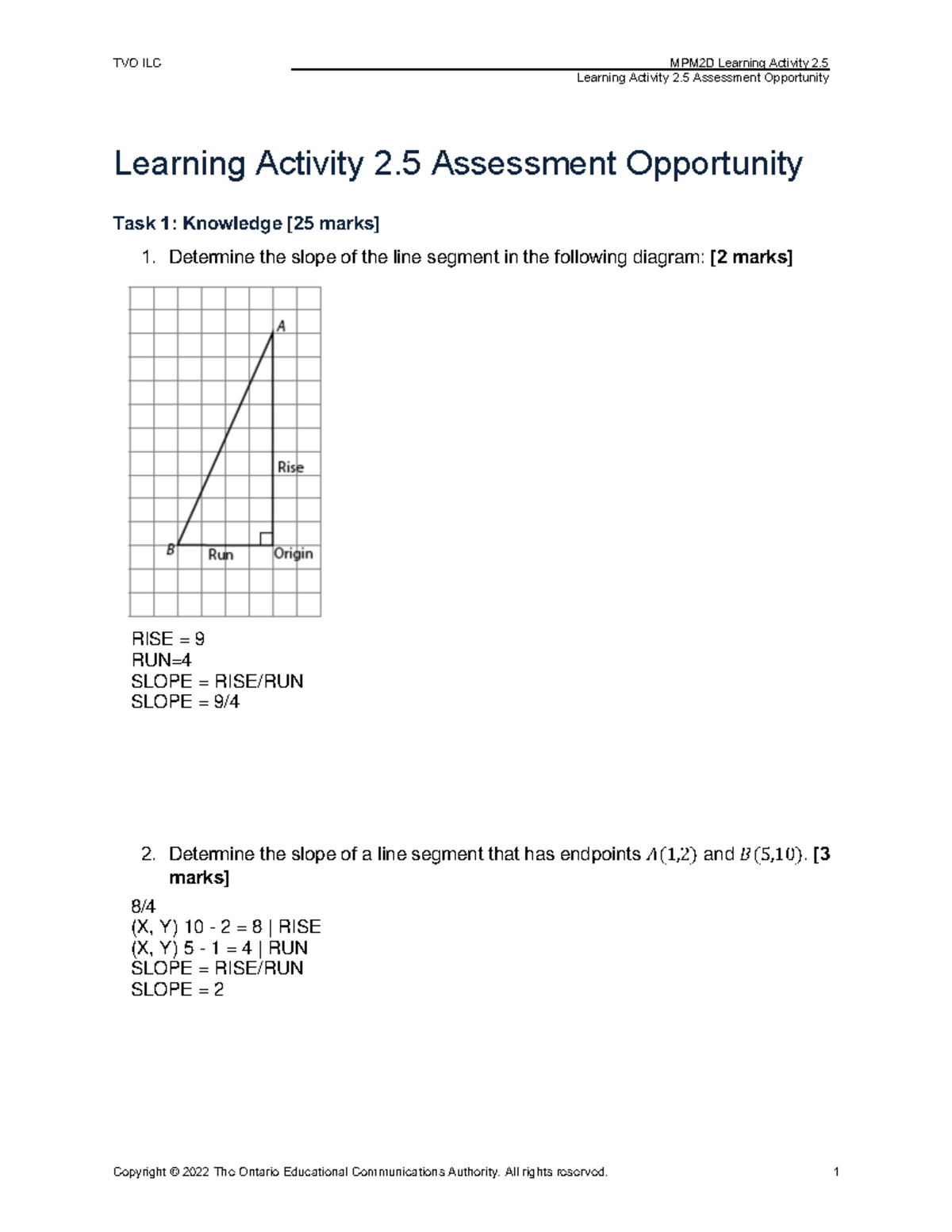 TVO ILC MPM2D Learning Activity 2.5: Slope, Midpoint, and Circle ...