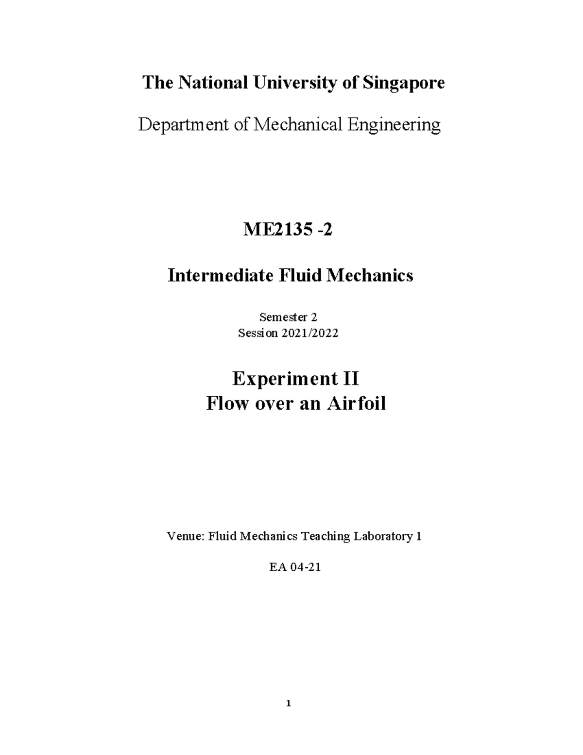 ME2135 Lab Manual (Flow over an Airfoil) 2022 - CN2122 - NUS - Studocu
