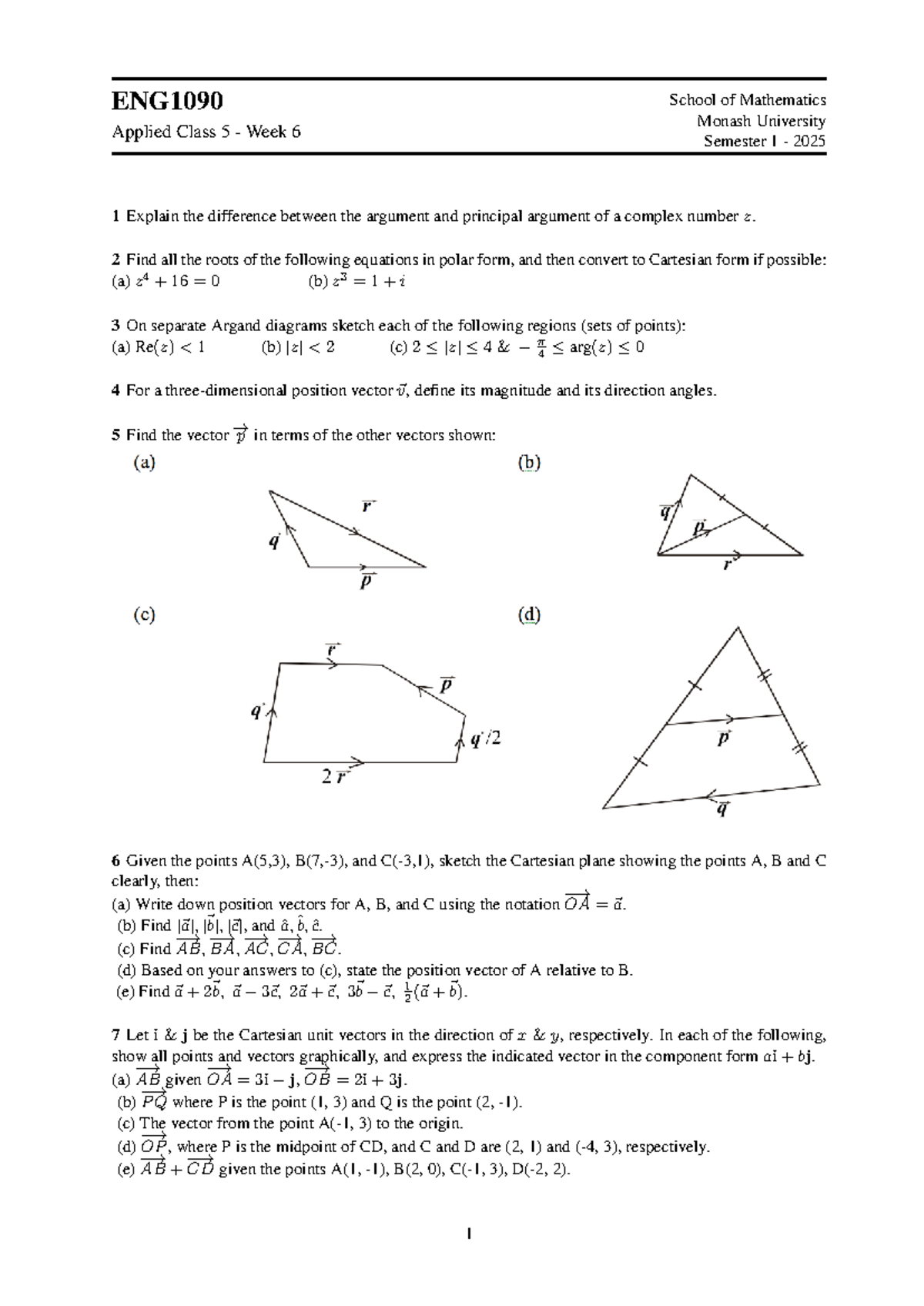 ENG1090 Applied Mathematics Week 6 Practice Questions - Studocu