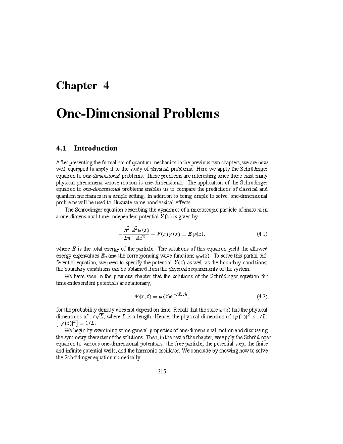 Quantum Mechanics Concepts and Applications 4- One-Dimensional Problems - Chapter 4 One ...