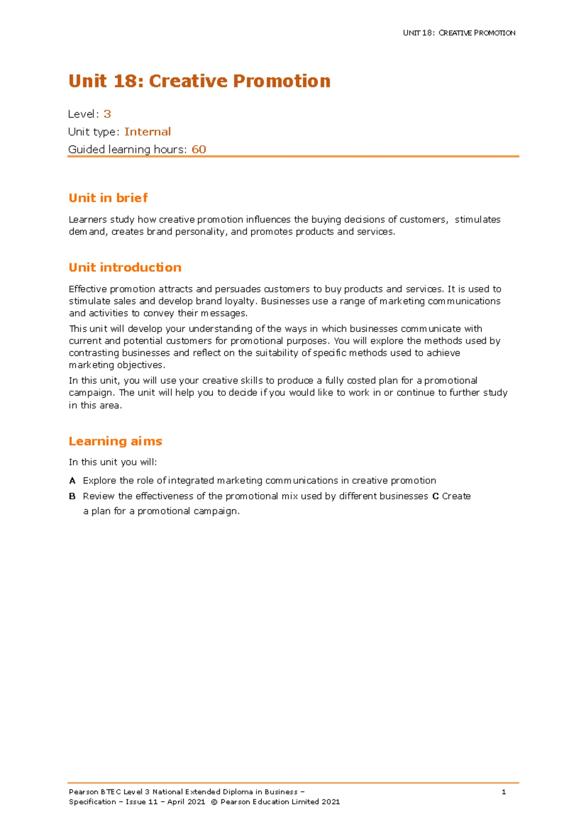 Unit 18 creative promotion assignment 2 - Unit 18 creative promotion: learning aim B& C P3 ...