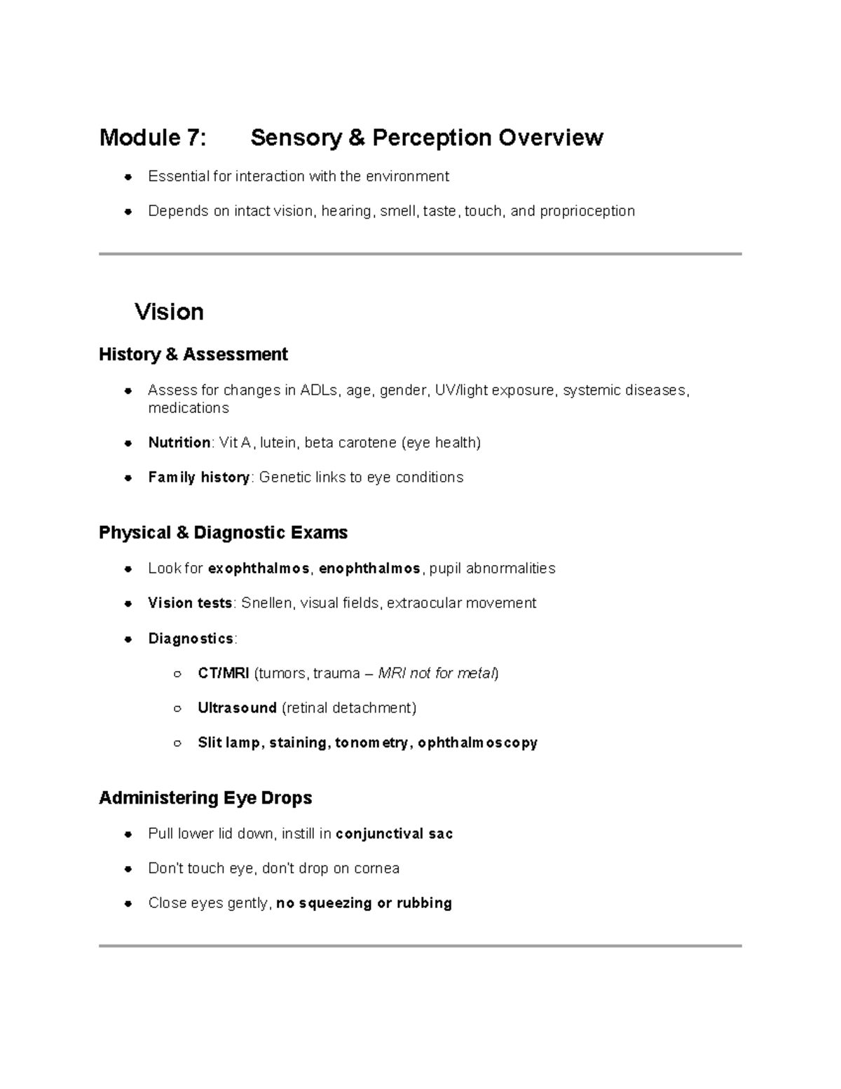 MDC1 Exam 3: Sensory Perception & Integumentary System Overview - Studocu