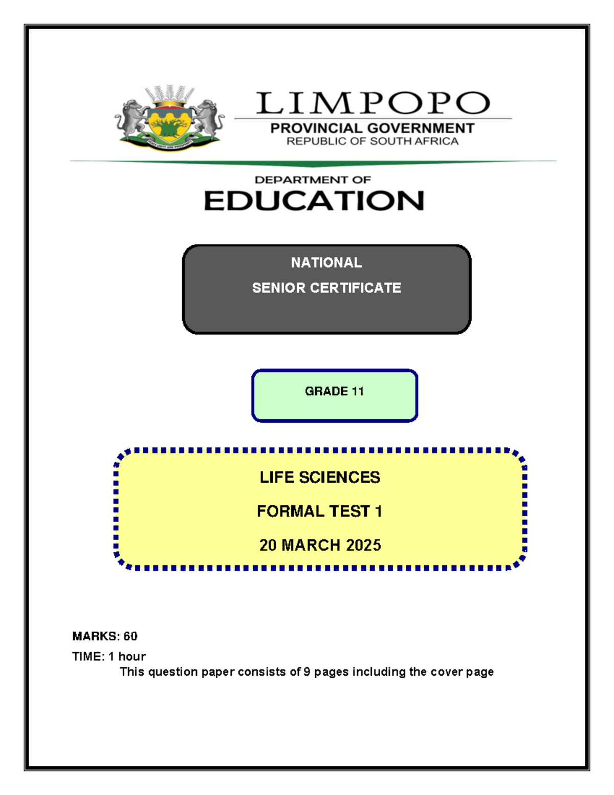 2025 03 20 LIM LFSC GR11 Formal Test 1 Question Paper - Studocu