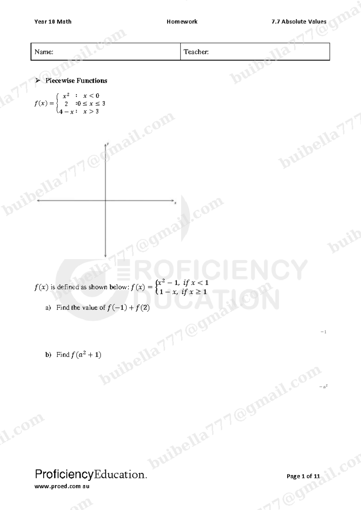 Year 10 Math Homework 7: Absolute Values and Piecewise Functions - Studocu