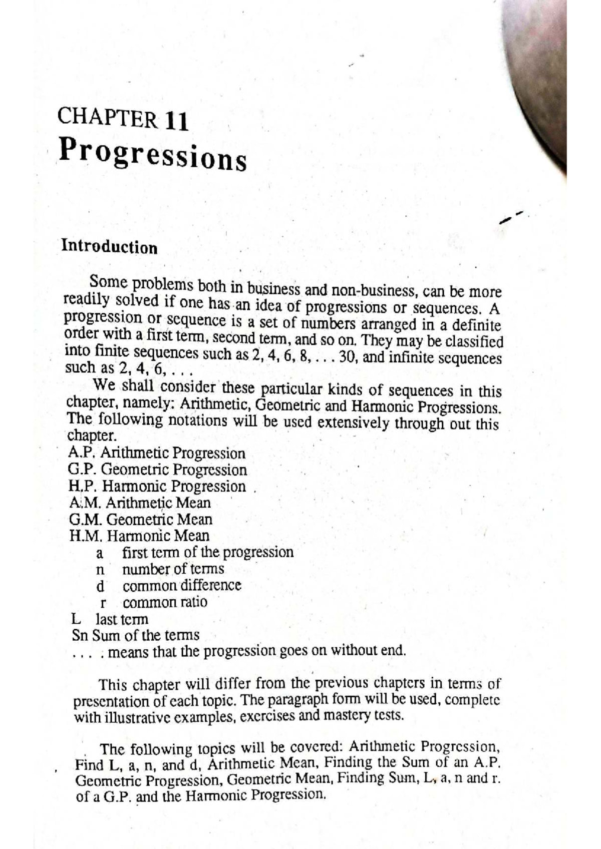 CHAPTER 11: Progressions - Arithmetic, Geometric, and Harmonic - Studocu