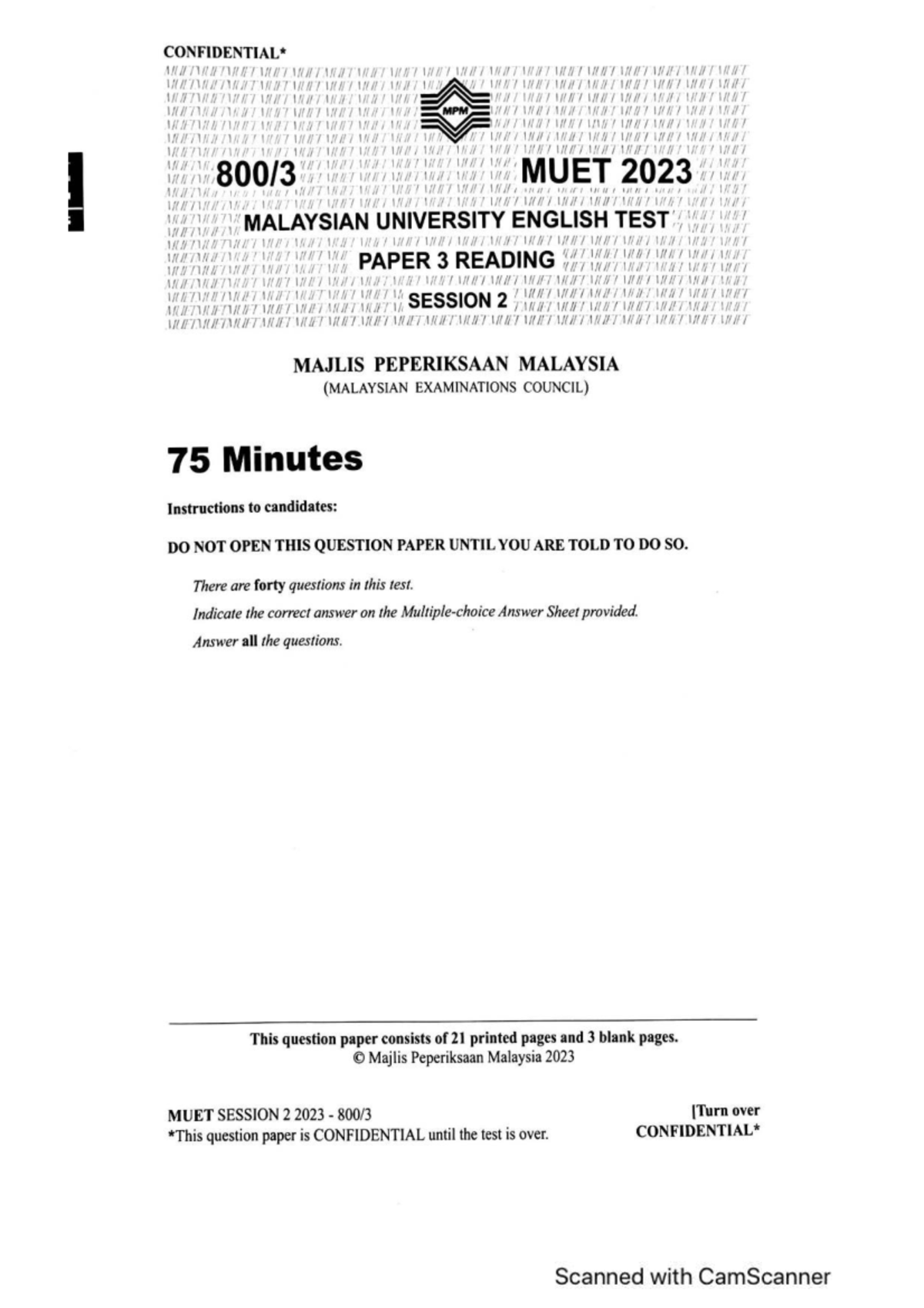 MUET 2023 Reading Paper - Session 2 Overview and Questions - Studocu