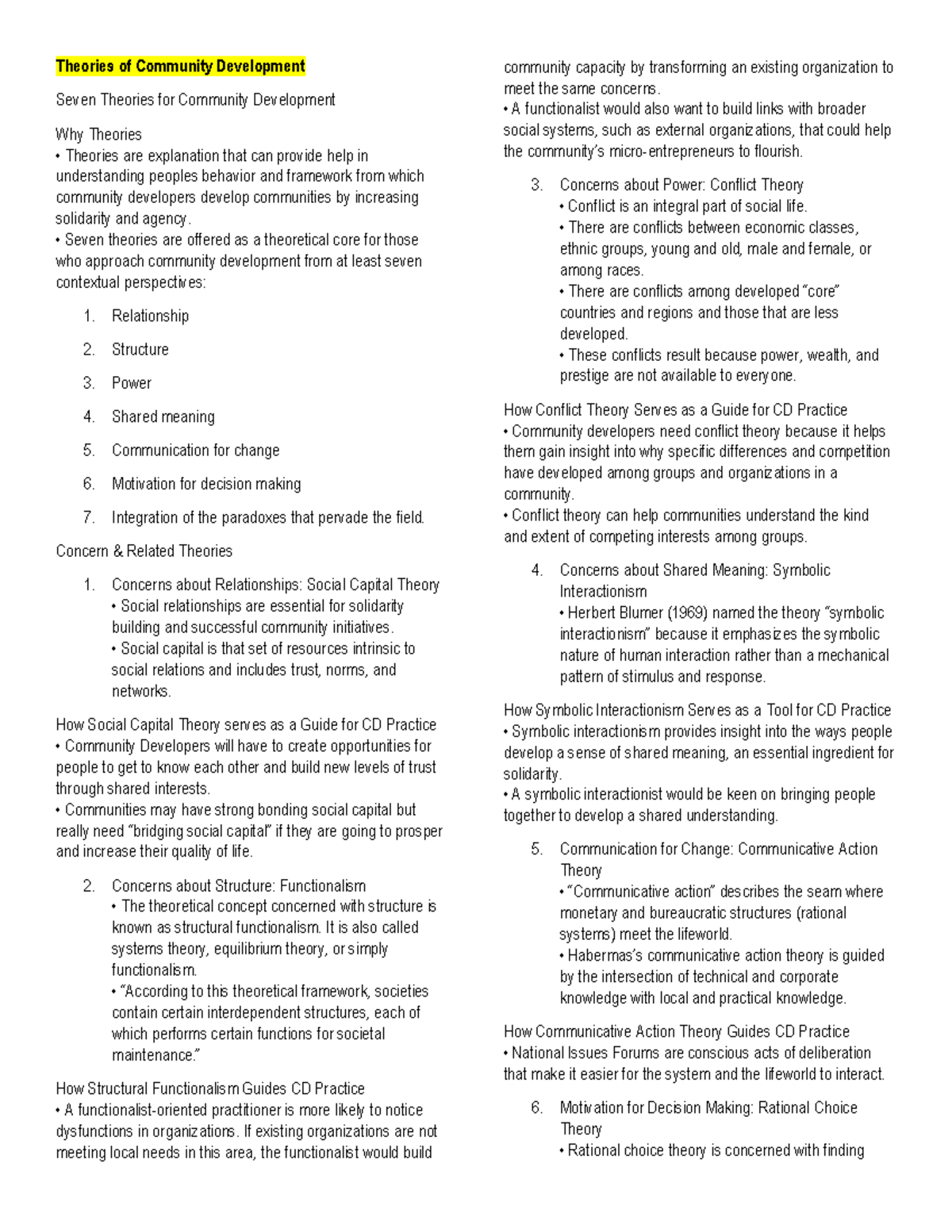 Reviewer - compiled ppts - Theories of Community Development Seven ...