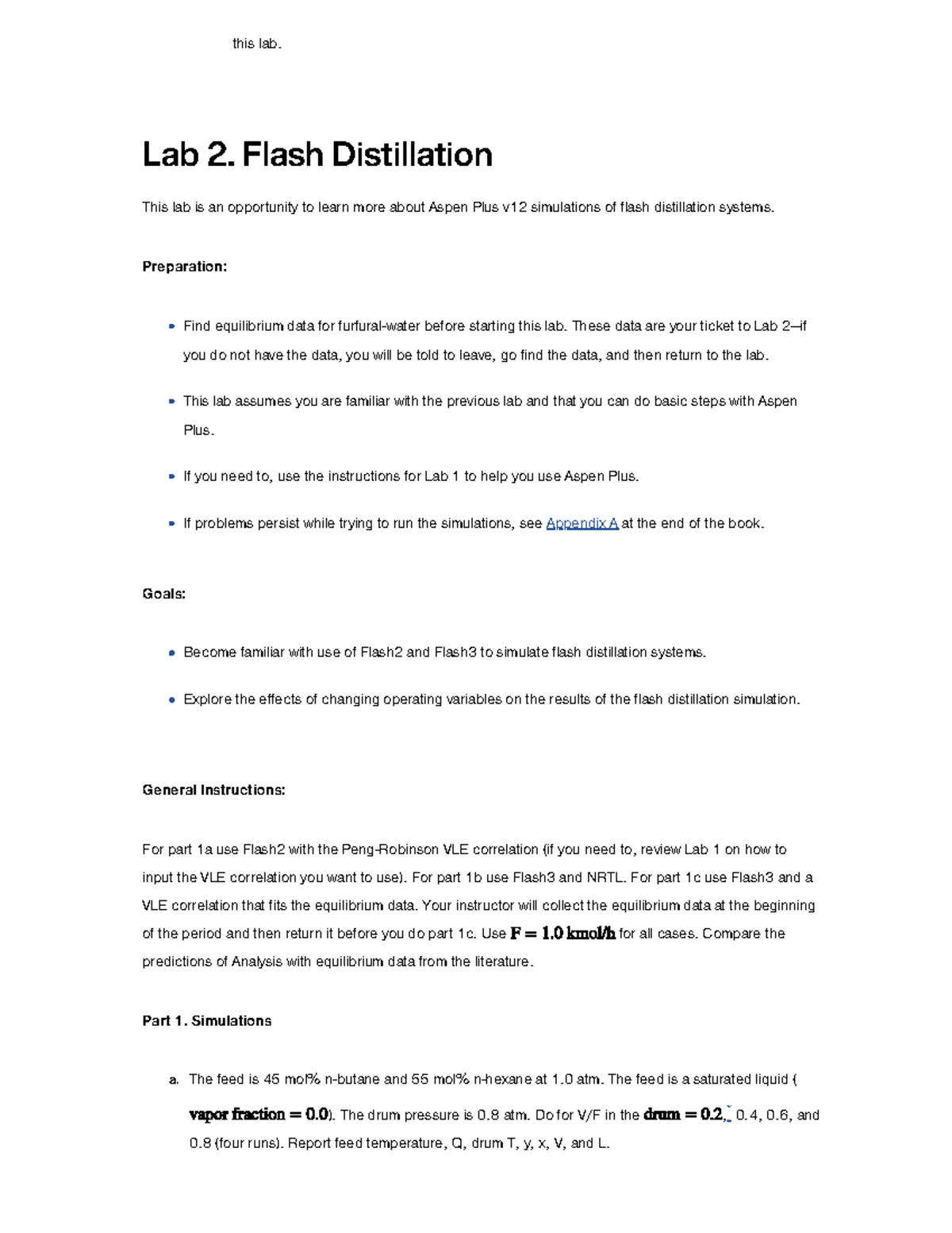 Chapter 2: Appendix A - Flash Distillation Simulation Lab (Part 2) - Studocu