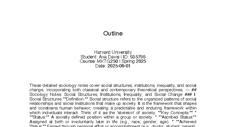 Study SPDO6Y 1992 - Outline Harvard University Student: Ava Davis | ID ...