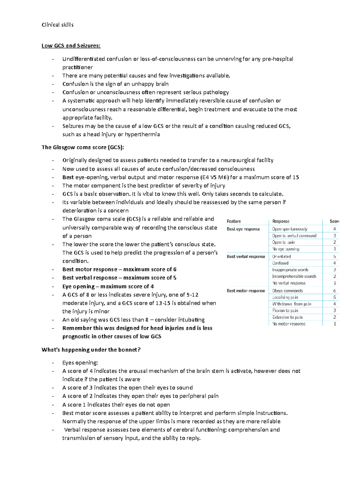 Low GCS and Seizures: A Comprehensive Pre-Hospital Guide - Studocu