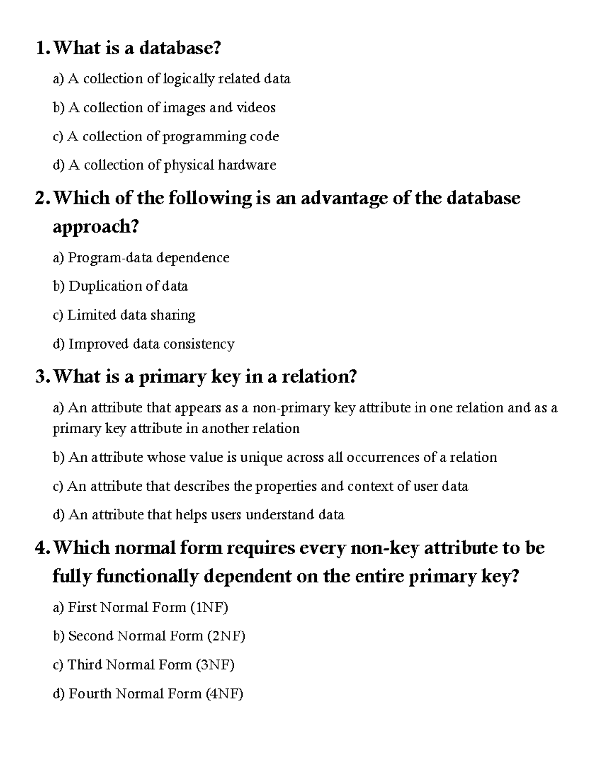 Lec5 MCQ - Systems Analysis: Database Concepts & Normalization - Studocu