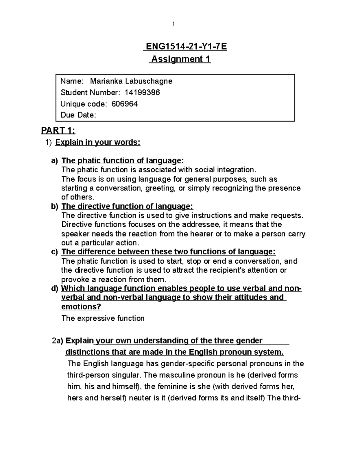 ENG1514 Assignment 1 possible answers - ENG1514-21-Y1-7E Assignment 1 PART 1: E xplain in your ...