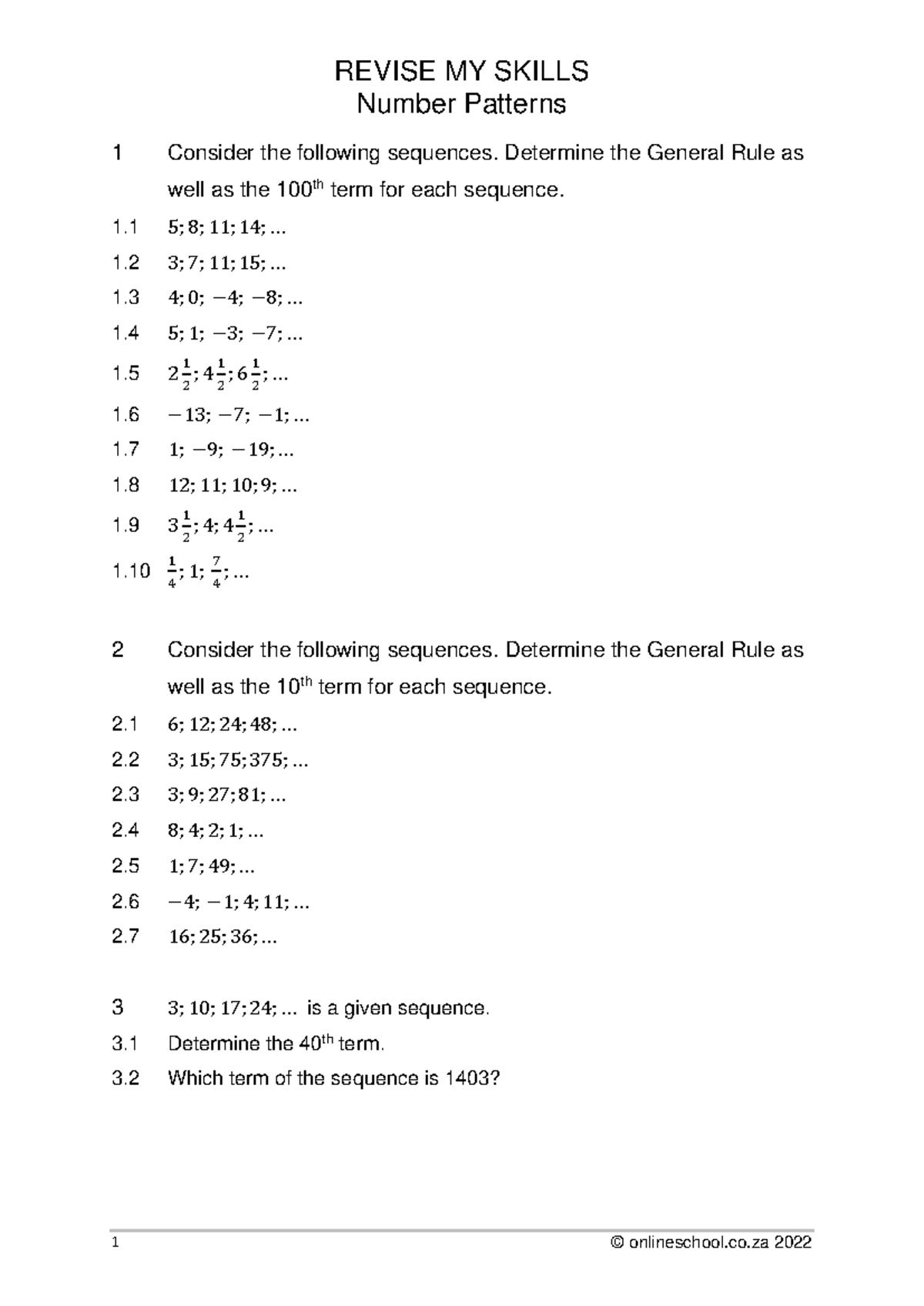 Revise My Skills: Number Patterns & General Rules (Math 101) - Studocu