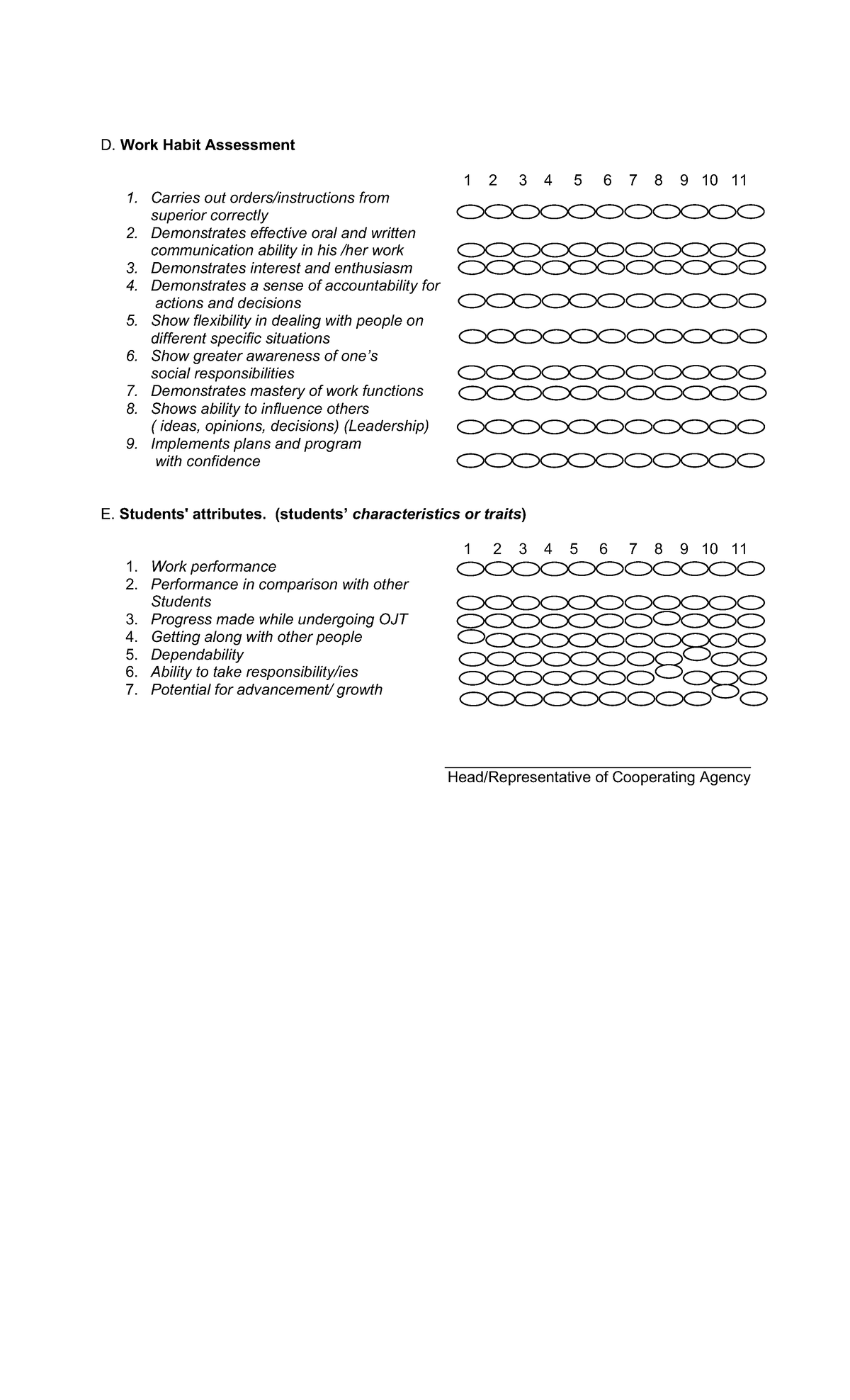 OJT Grading Sheet Sample - Work Habits & Performance Evaluation - Studocu