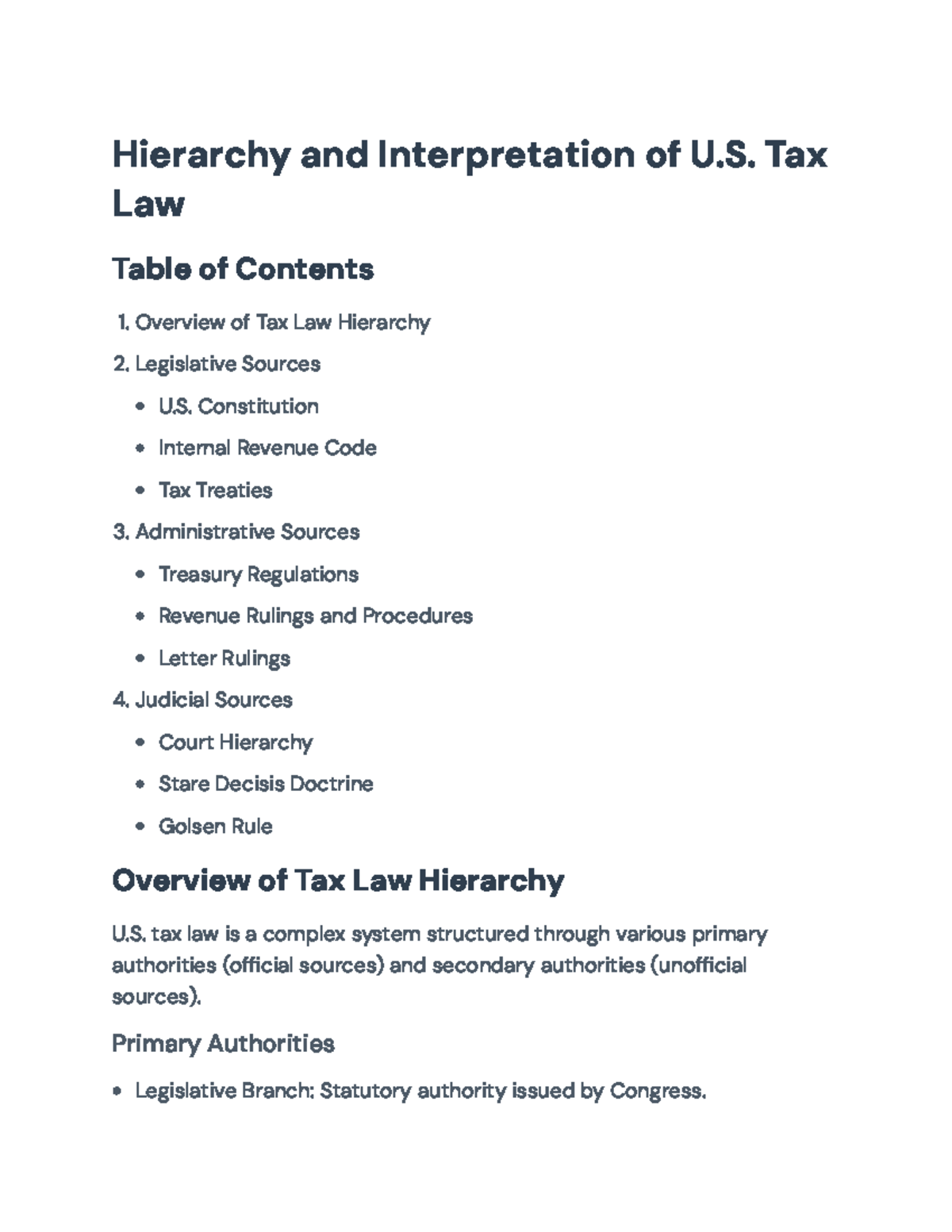 Hierarchy and Sources of U.S. Tax Law: A Comprehensive Overview ...