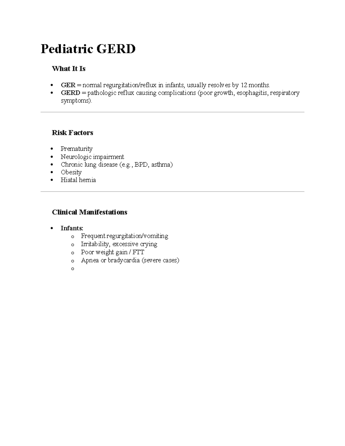 Pediatric GERD - notes - Pediatric GERD 📌 What It Is GER = normal ...