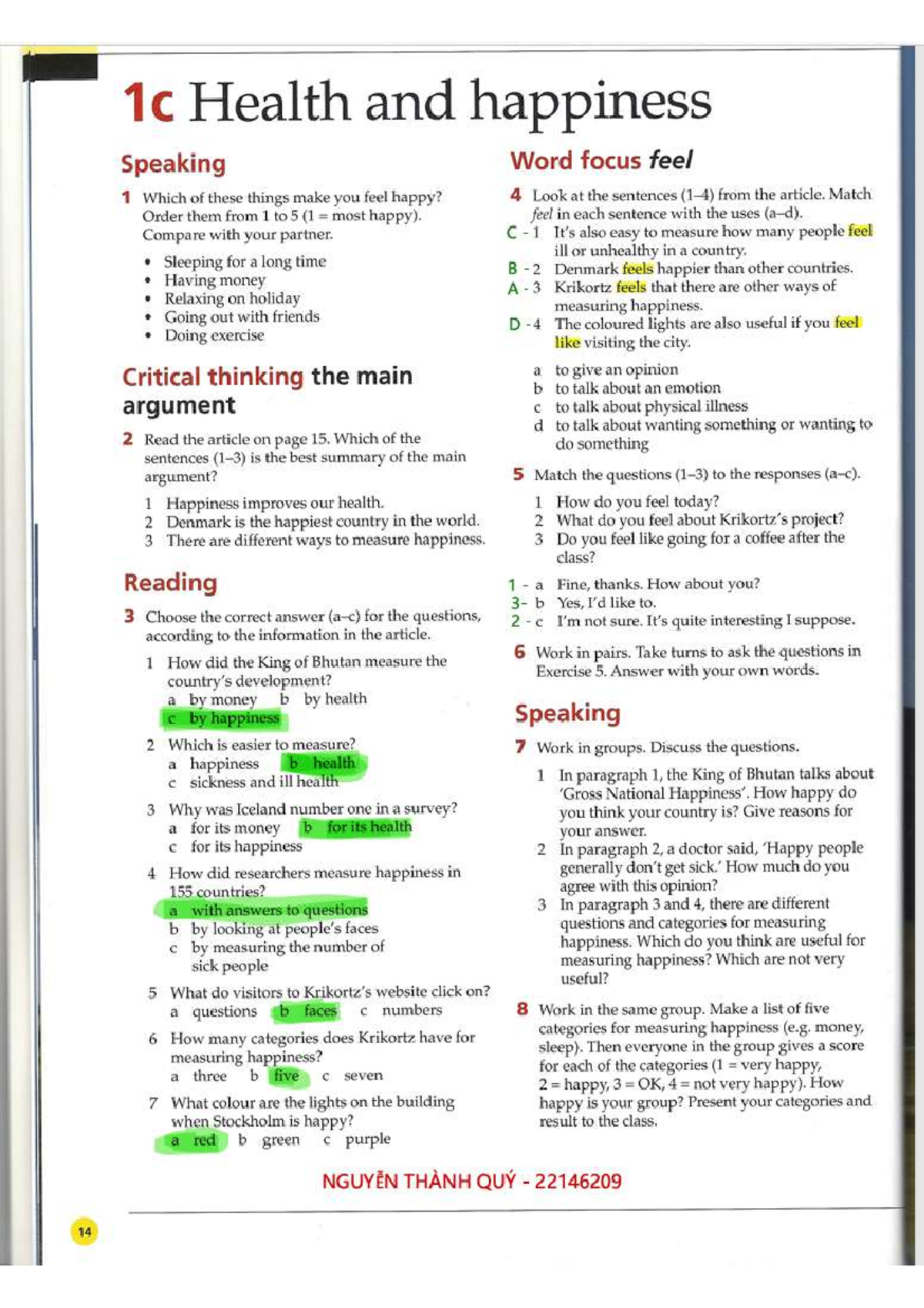 1c Health and Happiness: Speaking Activities and Insights - Studocu