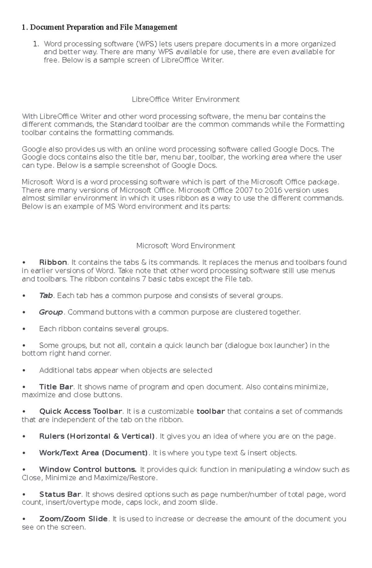 1 - MS WORD - 1. Document Preparation and File Management Word ...