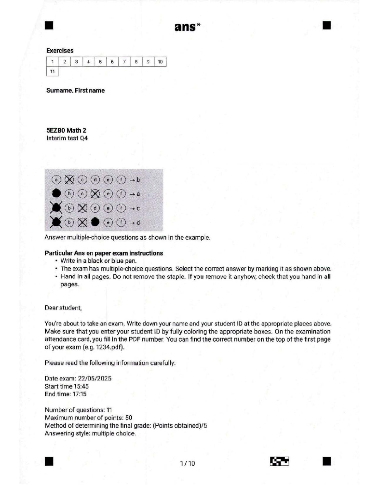 Math 2 Midterm Exam Instructions and Sample Questions 2025 - Studeersnel