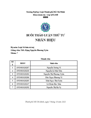 NHÓM 7 SHTT buổi 2 - buổi thảo luận sở hữu trí tuệ - Trường Đại học ...