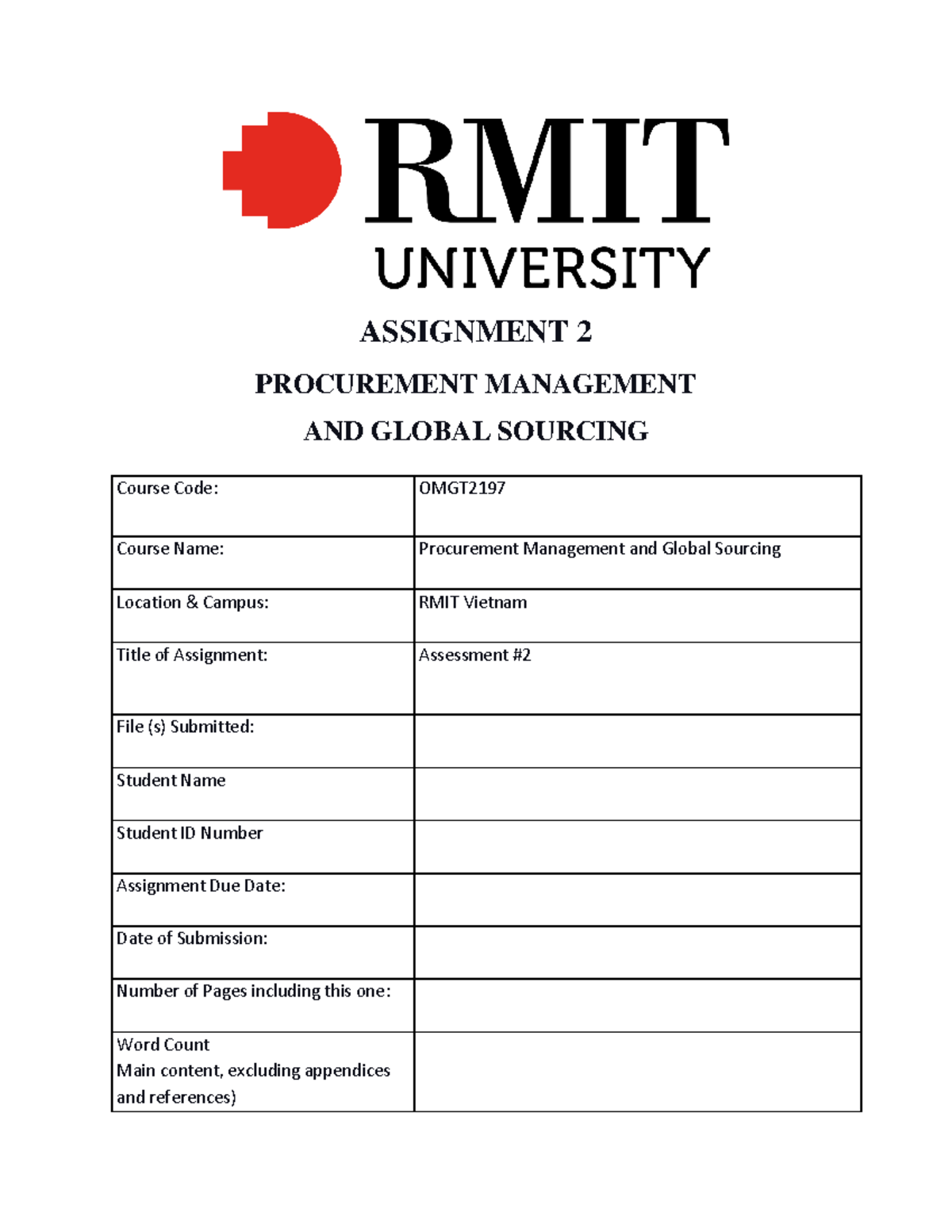 Assignment-2 Procurement Management and Global Sourcing OMGT2197 Sample ...
