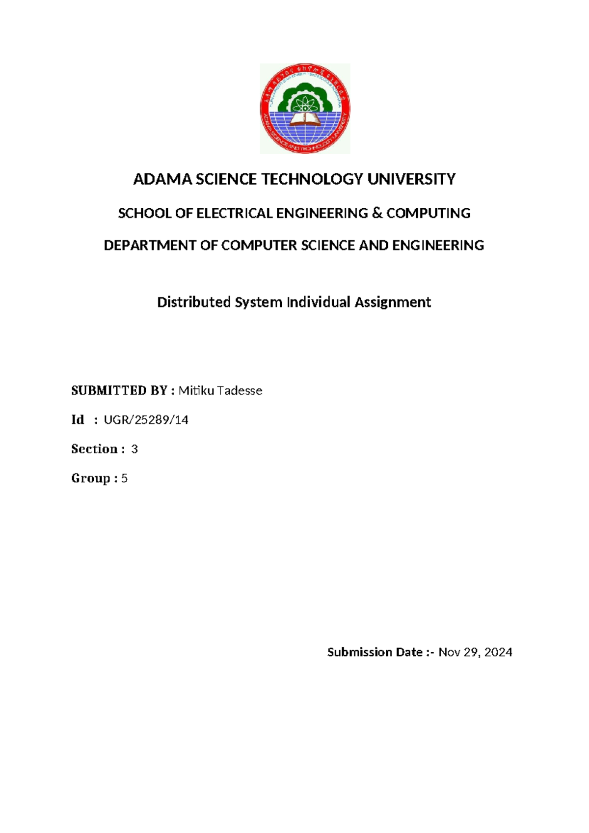Distributed Systems Individual Assignment Report - CS 101 - Studocu