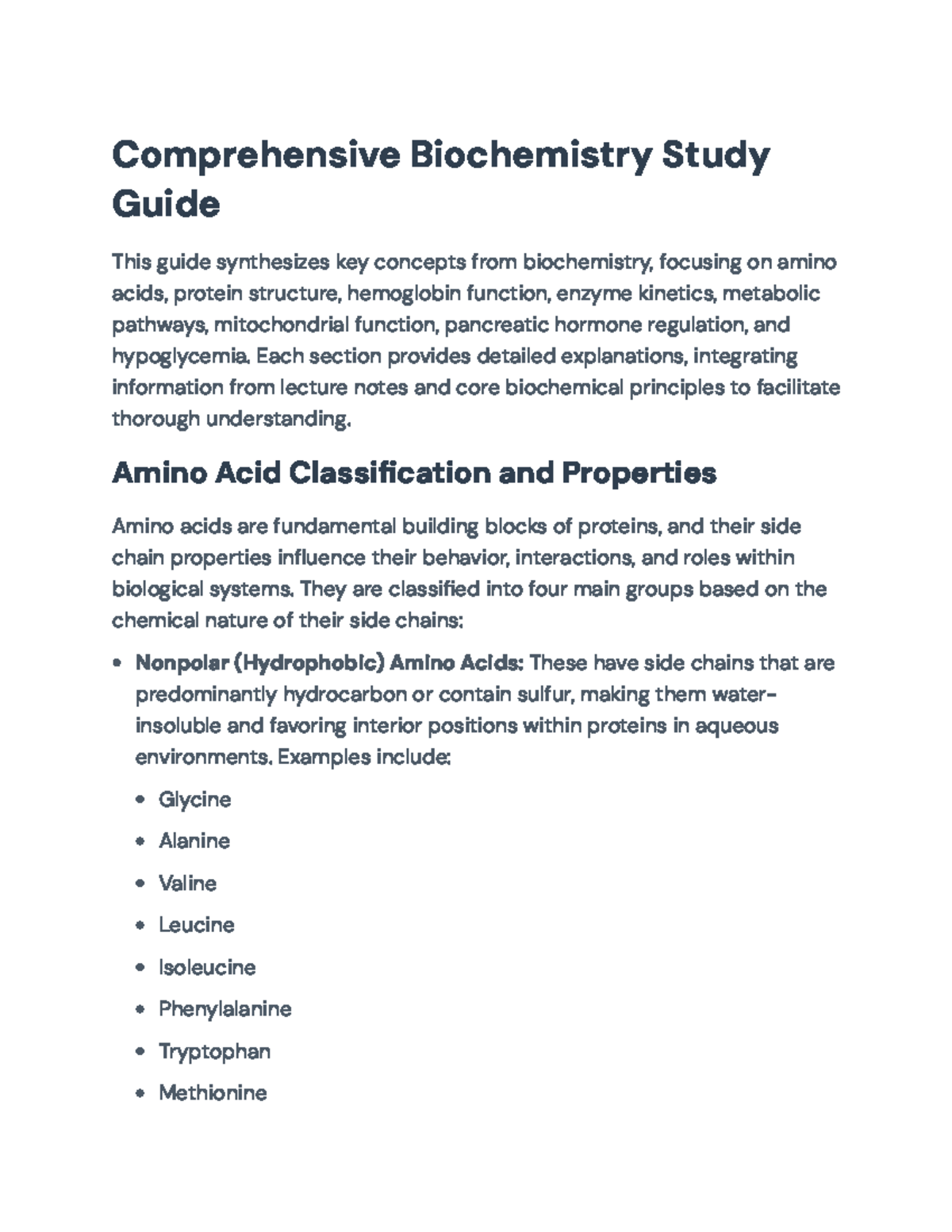 Comprehensive Biochemistry Study Guide (BIOC 101): Key Concepts ...