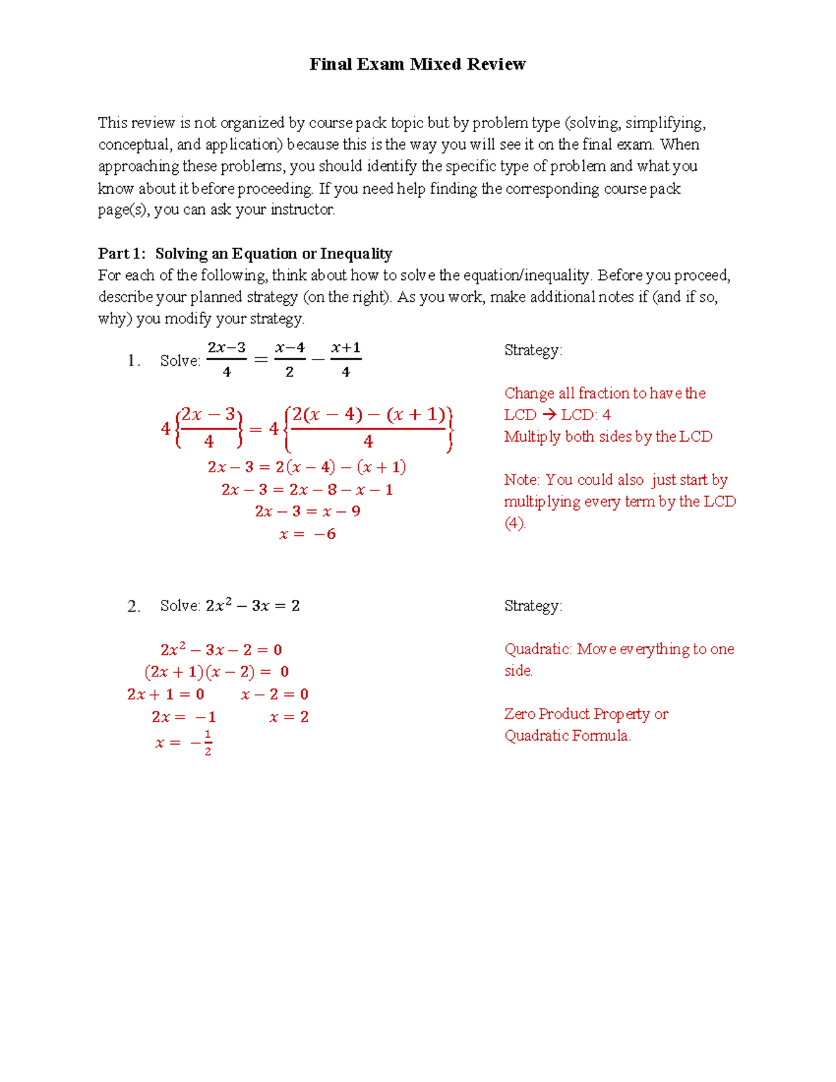 Final Exam Mixed Review - Problem Types - Studocu