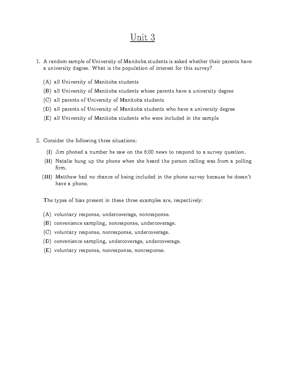 Unit 3 MCQ Practice Problems - Statistics and Sampling Techniques - Studocu
