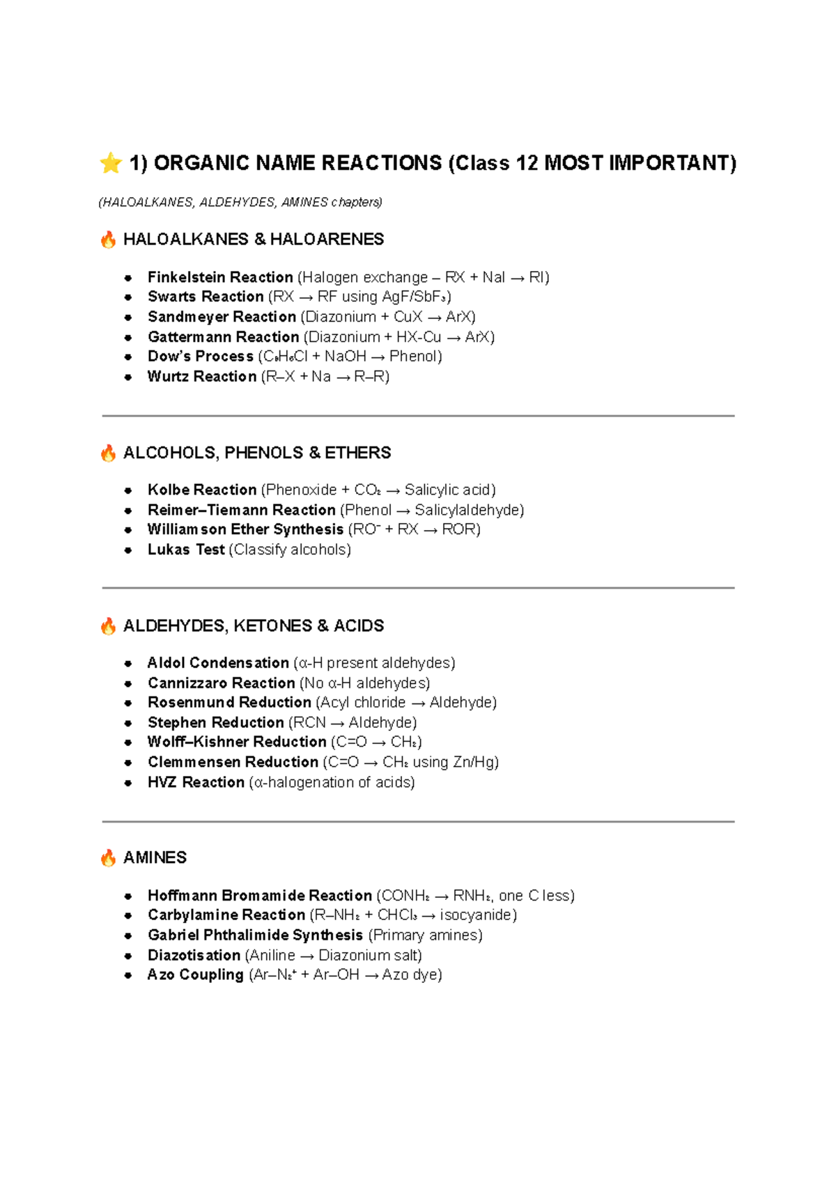 Class 12 Chemistry: Key Organic Reactions & Electrochemistry Notes ...