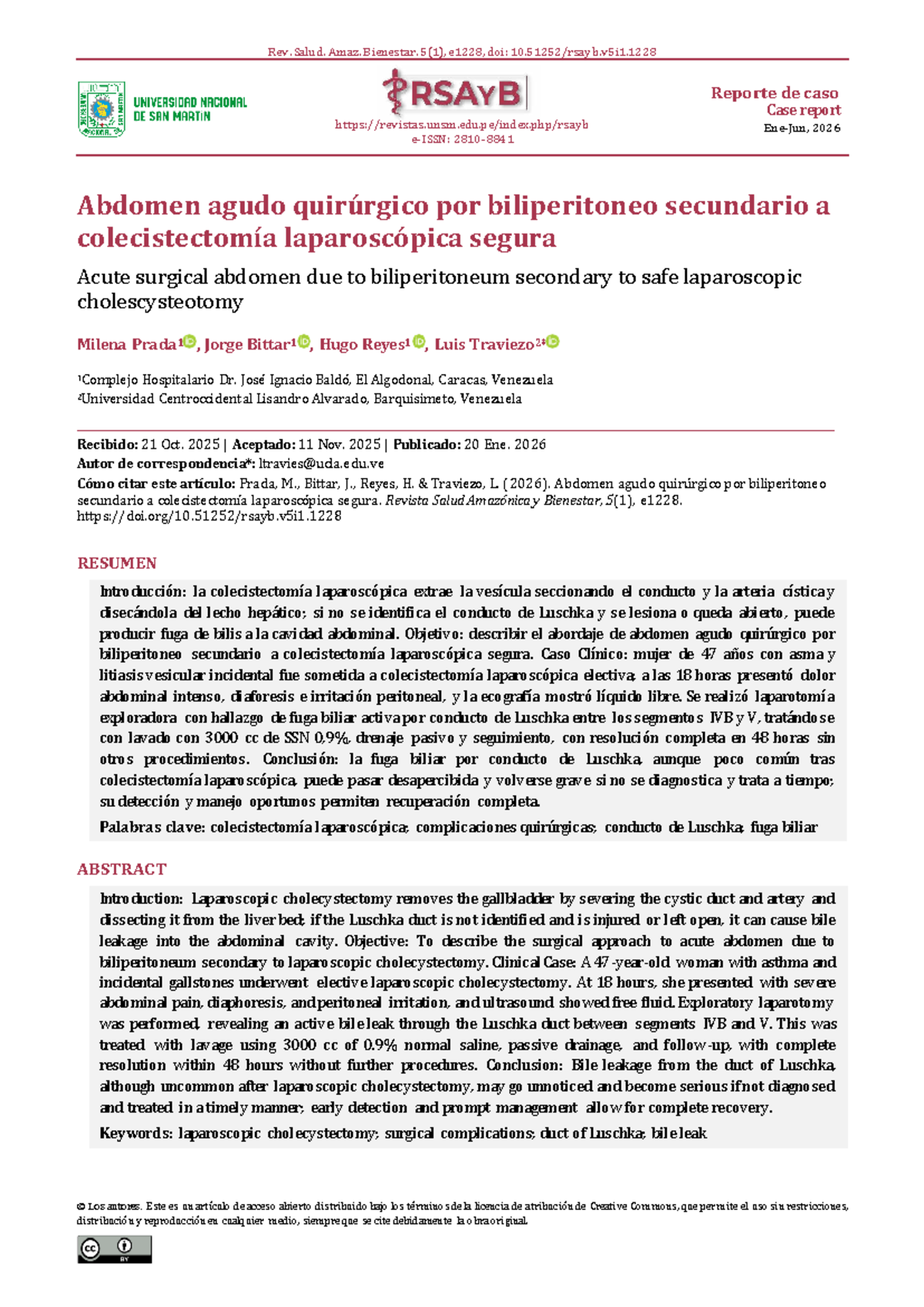 Reporte de Caso: Abdomen Agudo Quirúrgico y Biliperitoneo tras ...