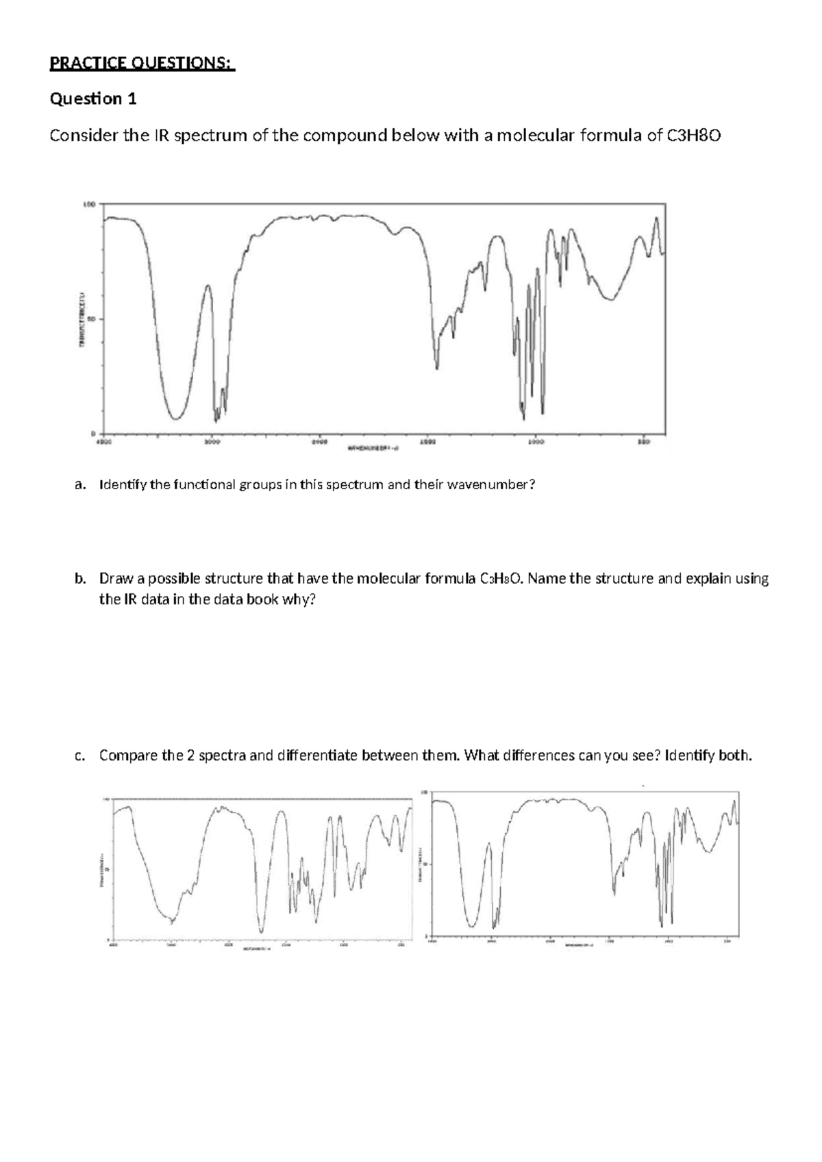 PRACTICE QUESTIONS: IR Spectrum Analysis for C3H8O Compounds - Studocu
