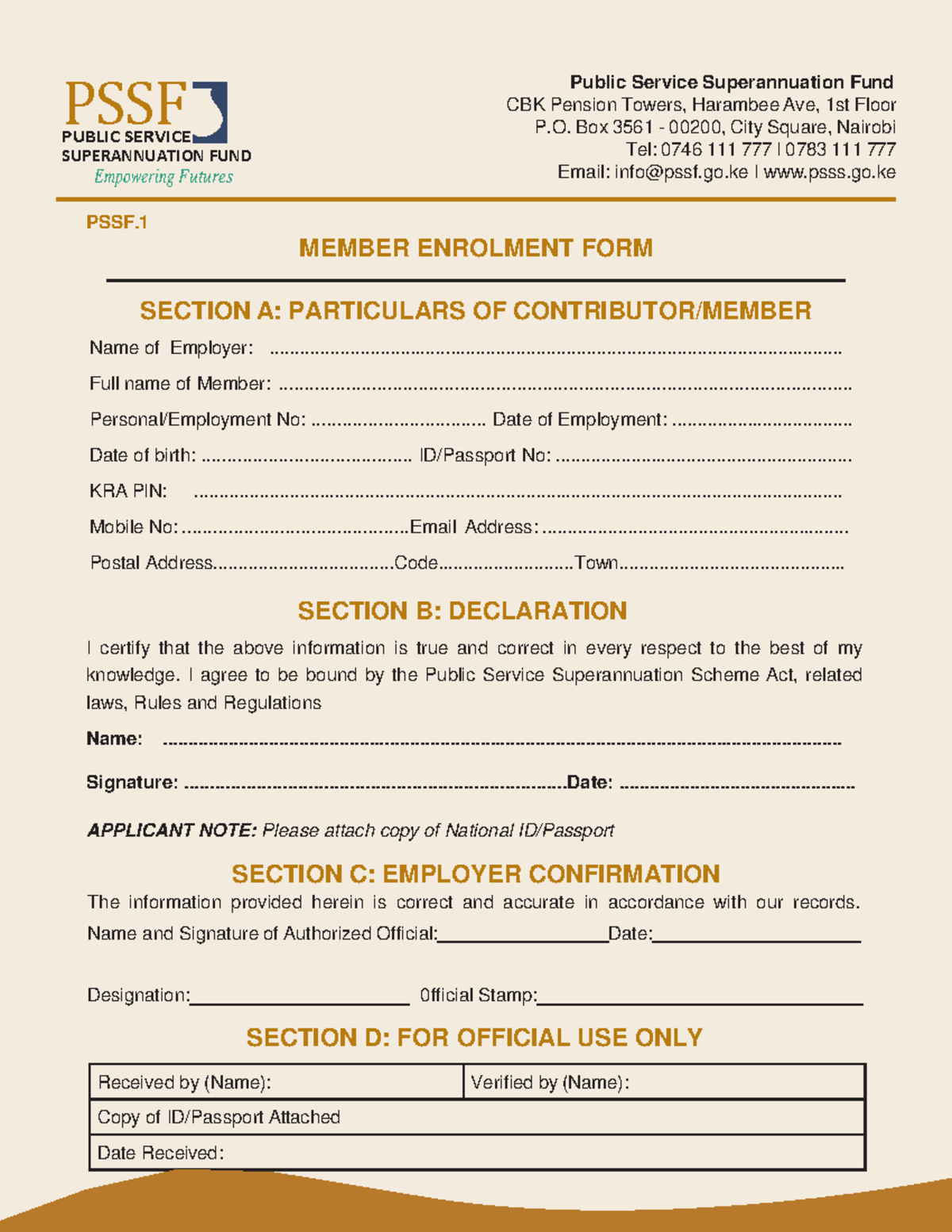 PSSF-1 Final Member Enrolment Form for Public Service Superannuation ...