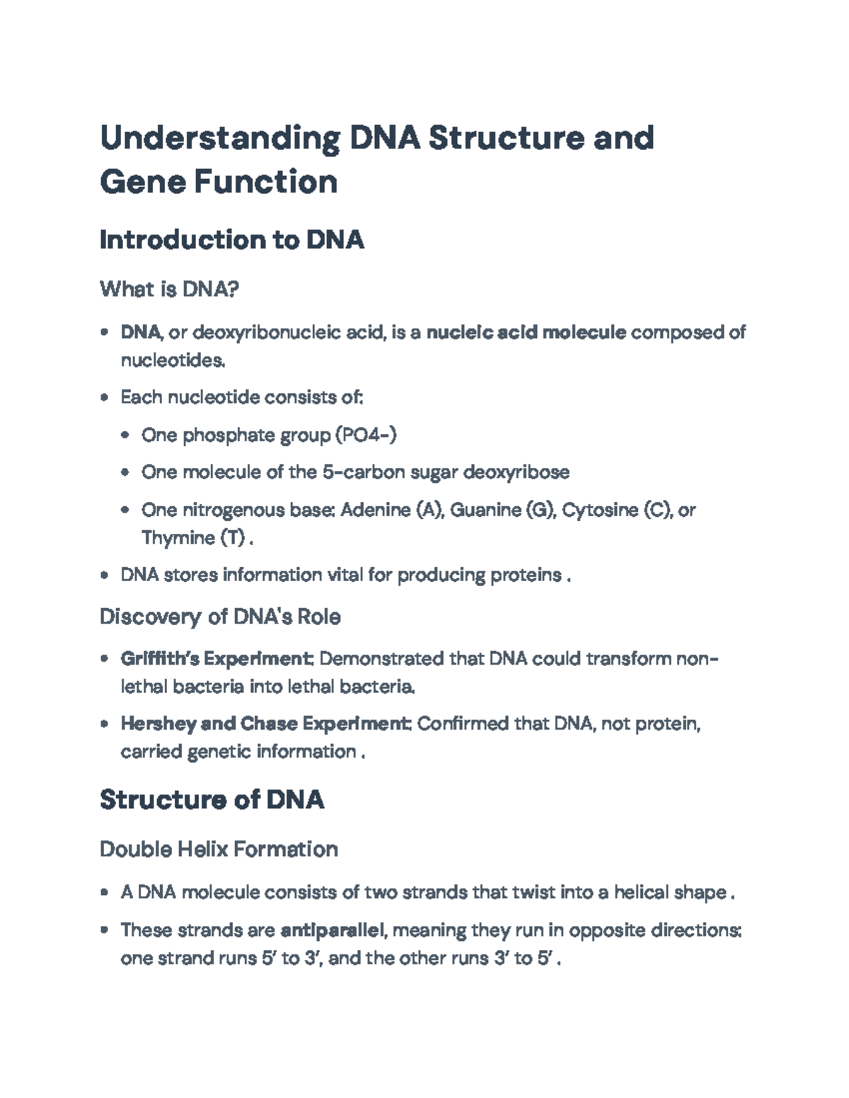 Understanding DNA Structure and Gene Function: Key Concepts in Biology ...