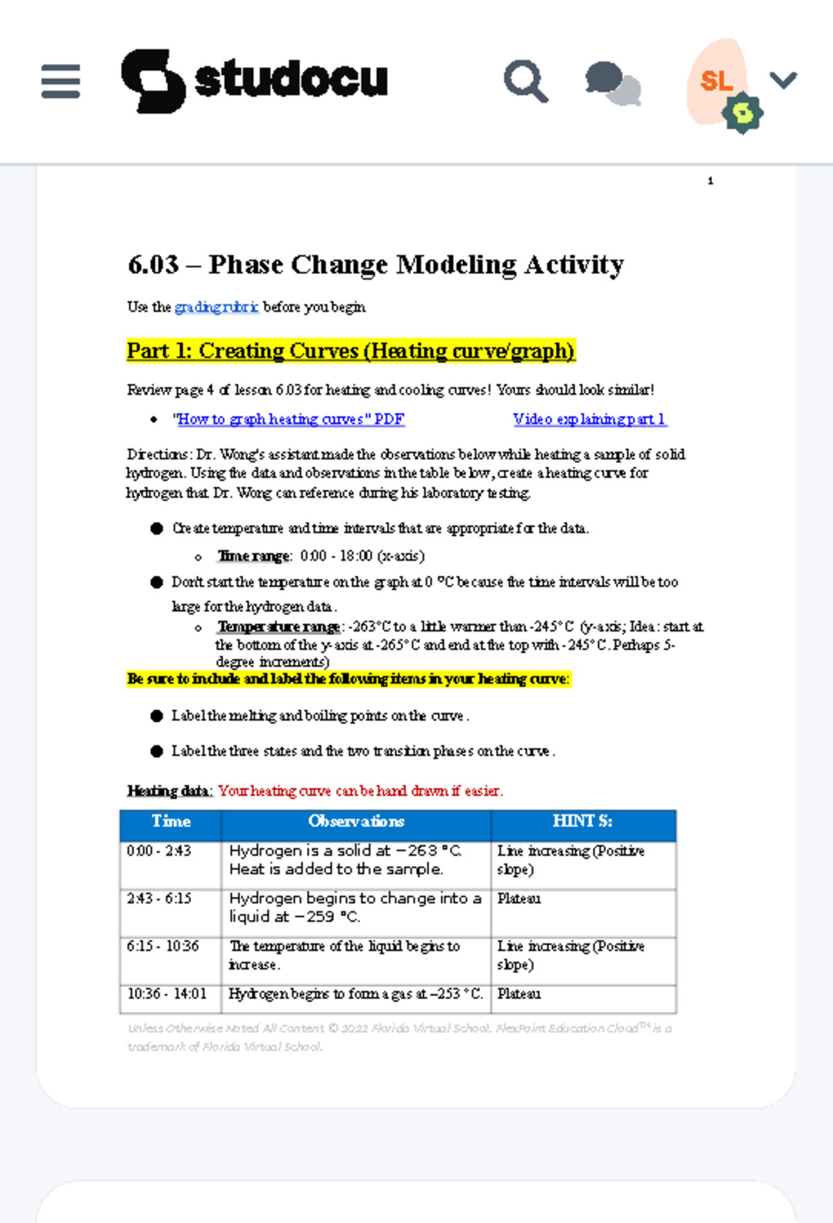 6.03 Phase Change Modeling Activity: Heating Curves for Hydrogen - Studocu