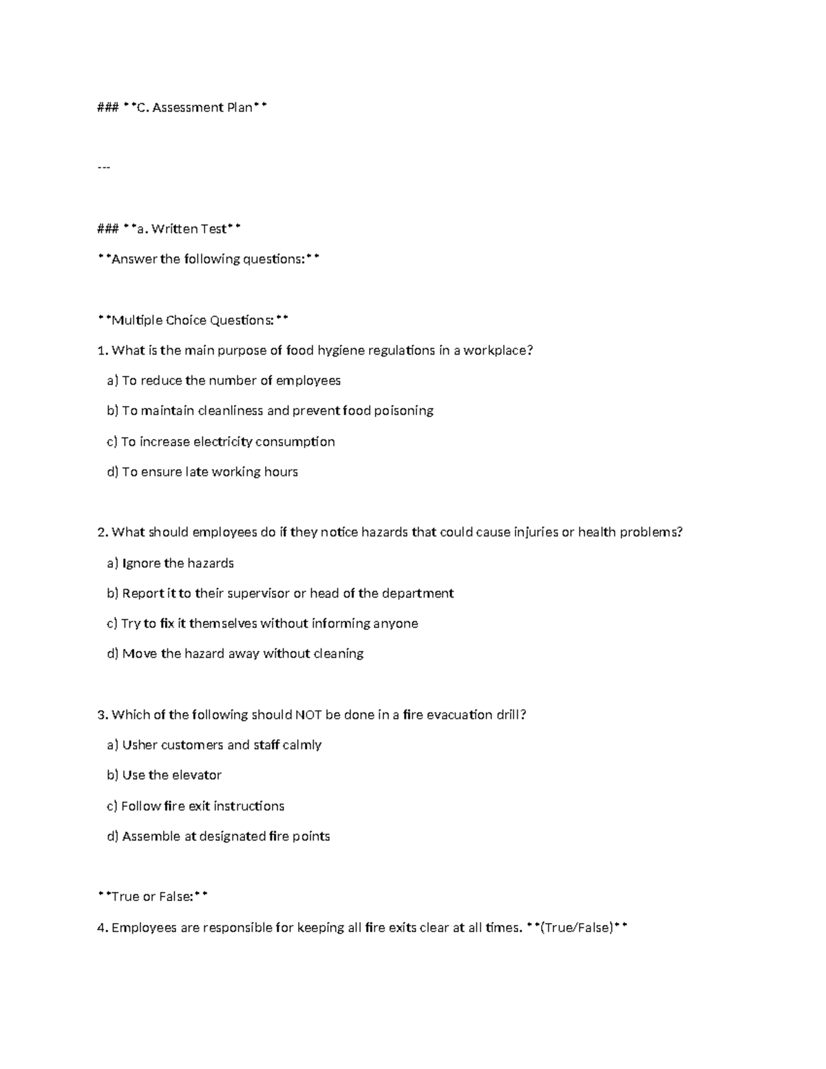Assessment Checklist for Food Hygiene & Safety Protocols - Studocu