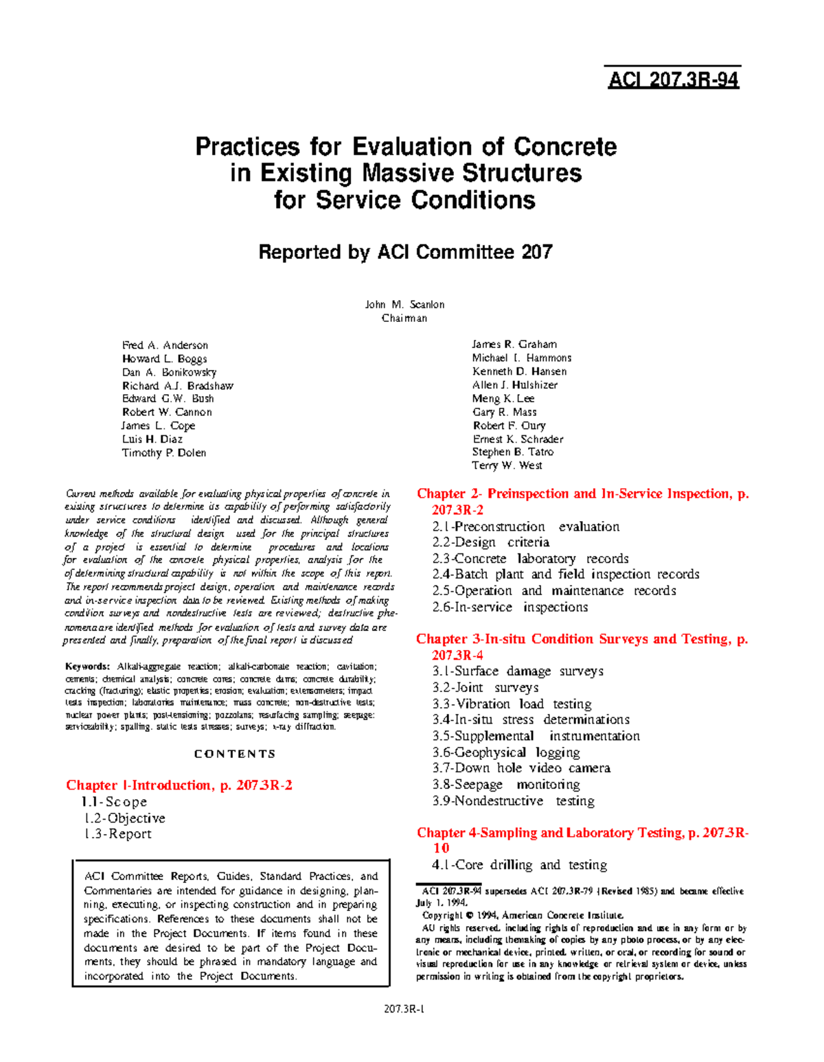 ACI-207.3R-94 Practices for Evaluation of Concrete in Existing Massive ...