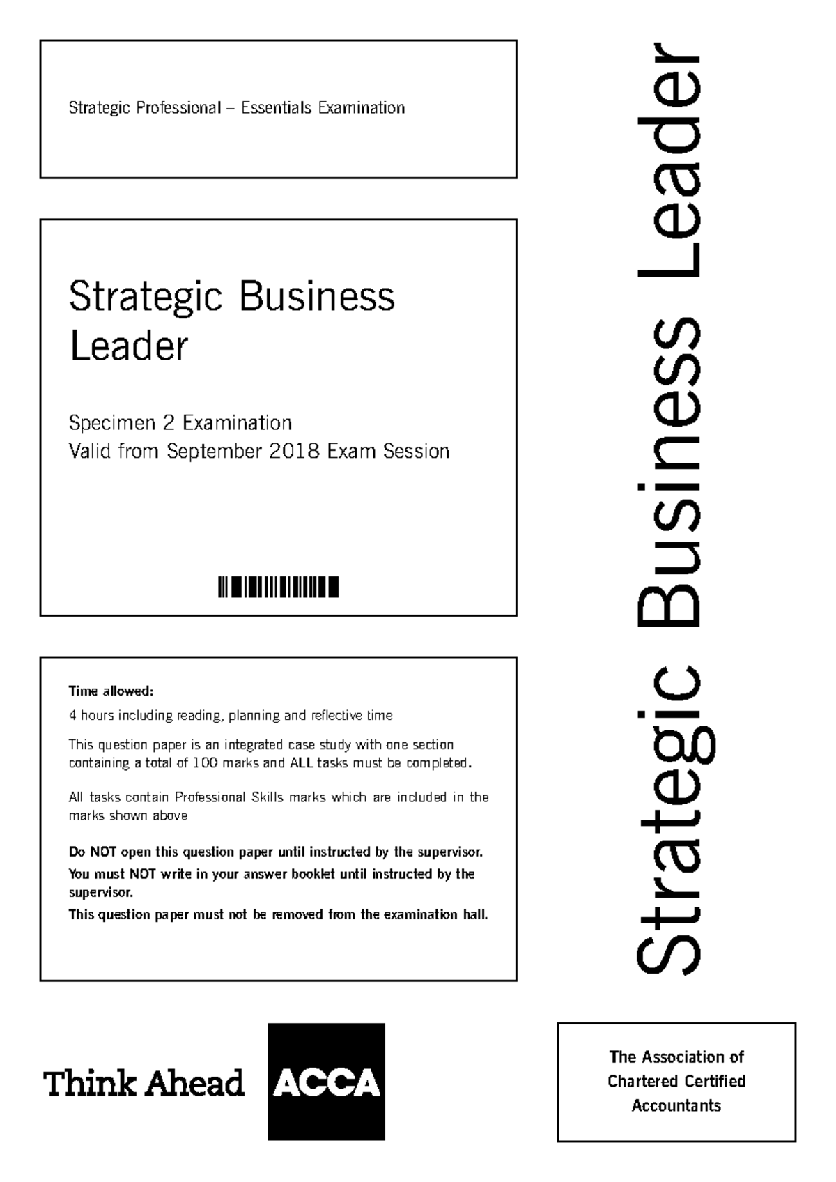 S18 SBL Specimen Paper 2: Strategic Business Leader Exam Analysis - Studocu