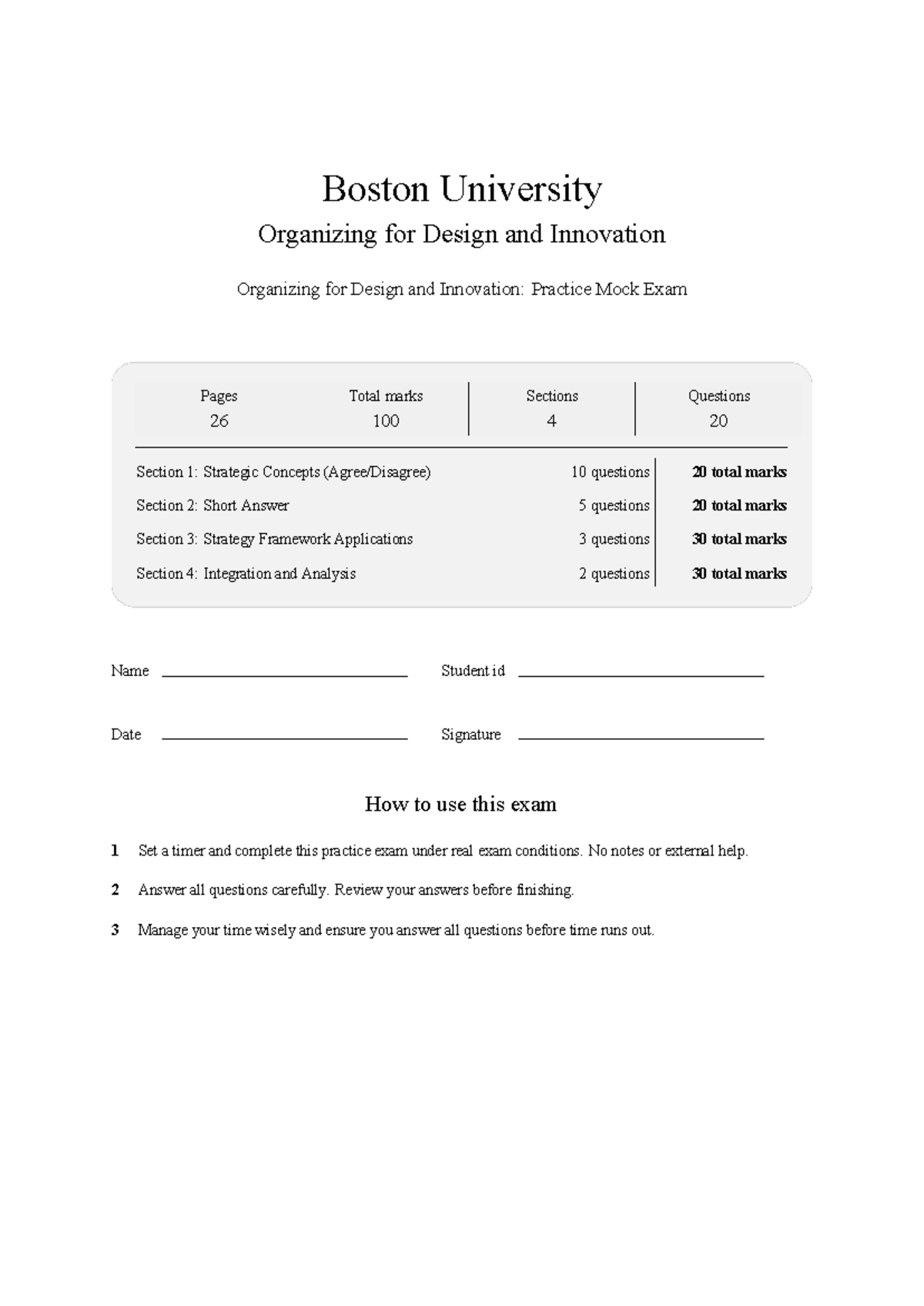 SI 451 Organizing for Design and Innovation: Practice Mock Exam 2026 ...