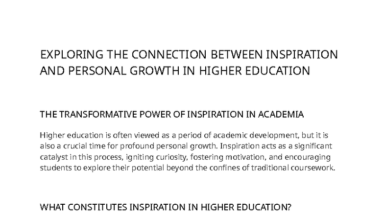 Inspiration and Growth in Higher Ed - EXPLORING THE CONNECTION BETWEEN ...