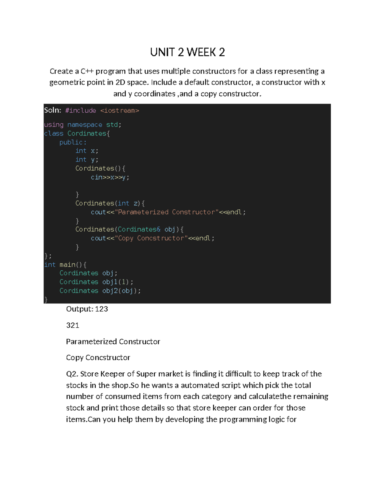 C++ Programming Lab Unit 2 Exercises with Solutions - Week 1 - Studocu