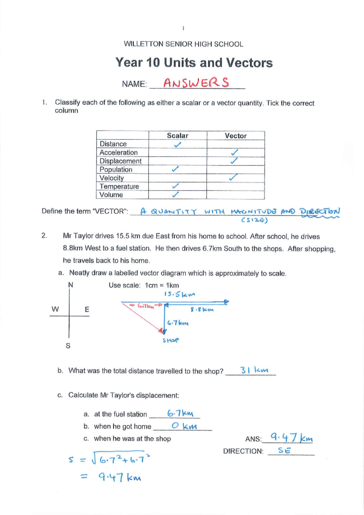 Year 10 Units & Vectors Revision PW 1 2024 Answer Key - Studocu